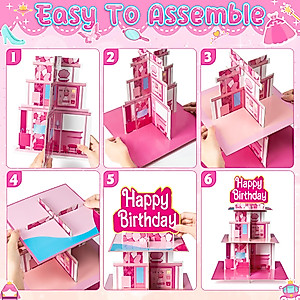 DSjuedui Pink Cupcake Stand 3-Tiered Cardboard Cake Stand Dessert Table Displays Pink Princess Assemble Cupcake Tower Holder Cupcake Tier for Floral Tea Happy Birthday Party Decor Favors Baby Shower