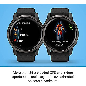 Garmin Venu 2, GPS Smartwatch with Advanced Health Monitoring and Fitness Features, Slate Bezel with Black Case and Silicone Band (Renewed)
