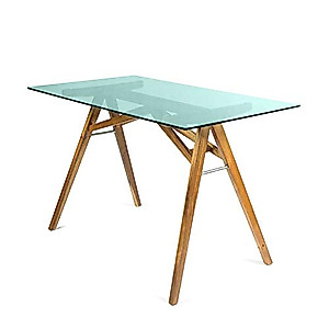 Christopher Knight Home Camila Mid-Century Tempered Glass Desk with Acacia Wood Frame, Dusk Grey / Natural Stained