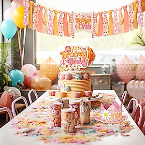 Vansolinne Groovy One High Chair Banner Kit Hippie 1st Birthday Decorations for Pink Boho Cake Smash Daisy Photo Booth Props One Retro Groovy Baby Party Supplies for Baby Girl