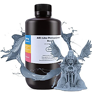 ELEGOO ABS-Like Resin Rapid UV Curing 405nm Standard Photopolymer Resin ABS 3D Resin High Precision Non Brittle Non Toxic for LCD 3D Printer Grey 1000G