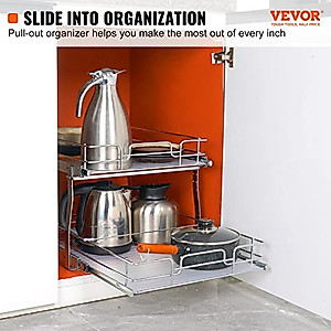 VEVOR 2 Tier 20"x20.1"x15" Pull Out Cabinet Organizer, Heavy Duty Slide Out Pantry Shelves, Chrome-Plated Steel Roll Out Drawer, Sliding Drawer Storage for Inside Kitchen Cabinet, Bathroom, Under Sink