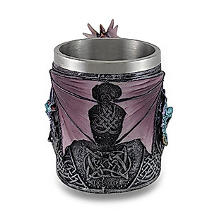 Zeckos Purple Gothic Dragon Decorative Resin and Stainless Steel Tankard/Mug/Pencil Holder Celtic Knot Work Accents 10 Ounces