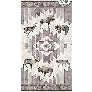 24" X 44" Panel Bears Deer Moose Elk Caribou Bison Buffalo Wolf Wolves Animals Wildlife Canyon Creek Cream Cotton Fabric Panel (D782.73)
