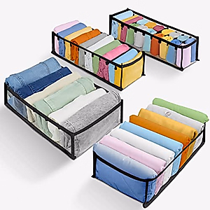 MAGIC HOME USA Drawer organizer, 4 piece set, soft plastic, closet organizers and storage, drawers dividers for clothes, transparent with black edge, works with KonMari folding method (Black)