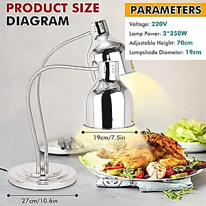 Commercial Double Head Food Warming Lamp, Kitchen Free Standing Heat Lamp, 70CM Height Adjustment Weighted Base Food Warming Lamp for Commercial Restaurant Kitchen Buffet,B
