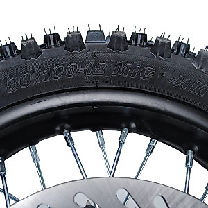 Rim tube tire 80/100-12 3.00-12 12-15MM axle 12"Complete rear wheel For small Dirt Pit Bike Trail Wheel Rim Tire Fits 125-160cc Pit Dirt Bike TTR SSR BBR Includes Brake Rotor and Sprocket