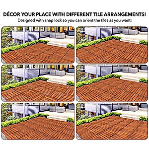 flybold Acacia Wood Outdoor Flooring Interlocking Deck Tiles (Pack of 10, 12" x 12") Patio Flooring Waterproof UV Protected All Weather Tile for Composite Decking Dance Floor for Outdoor Party Balcony