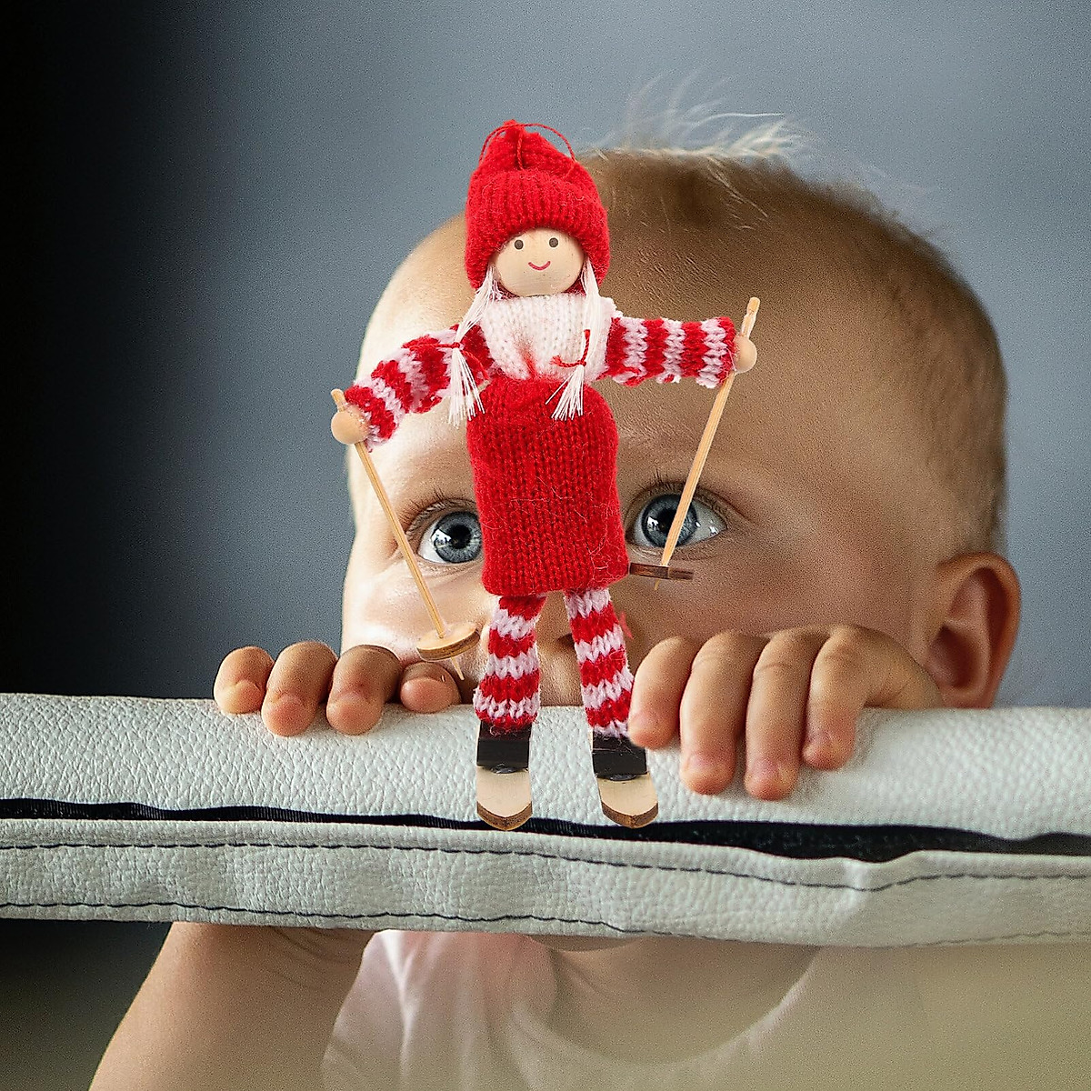 Amosfun Christmas Figurine Holiday Wooden Figure Miniature Ski Doll Ornament Gift Table Adults 5pcs (Mixed Pattern)