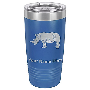 LaserGram 20oz Vacuum Insulated Tumbler Mug, Rhinoceros, Personalized Engraving Included (Dark Blue)