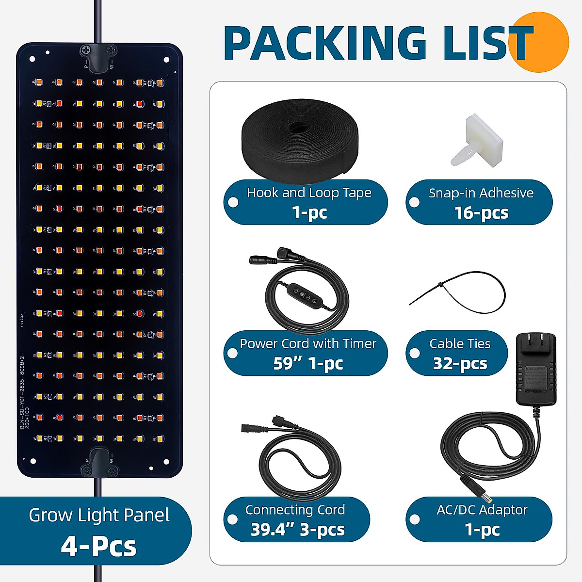 Barrina Ultra-Thin Grow Lights for Indoor Plants, 40W (4 x 10W) Full Spectrum LED Grow Light Panel with 3/6/12H Auto On/Off Timer, 3 Spectrum Modes, 7 Dimmable Levels for Seedlings, Greenhouse, 4-Pack