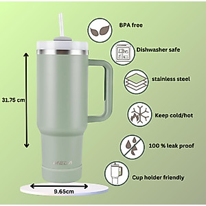 Tumbler with Lid & Straw 40oz | Leak Proof ,Insulated, Reusable Travel Coffee Mug Stainless Steel | Includes Tumbler Accessories Straw Cover + Silicone Boot for Water,Iced Tea, Easter Gift (Green)