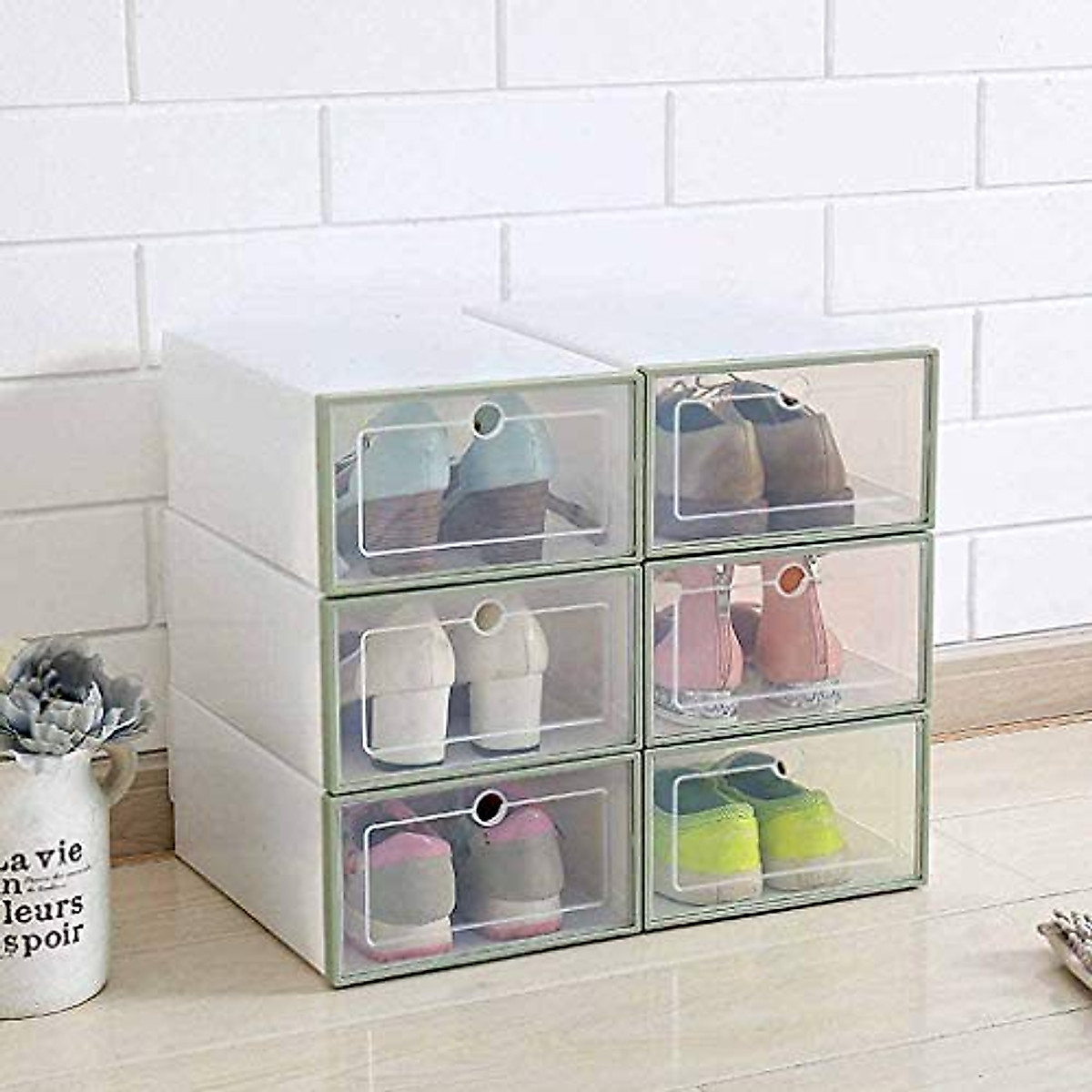 TAZSJG Stackable Shoe Storage,Multifunction Unisex Transparent Shoes Storage Box with Cover 34x24x13cm