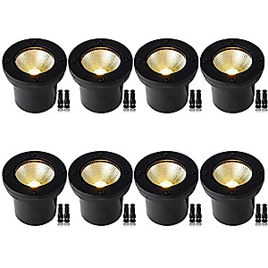 ELEGLO 12W LED Well Lights Low Voltage Landscape Lights,LED Outdoor In-Ground Lights with Connectors Waterproof 12-24V Landscape Lighting for Tree Garden 8 Pack (Warm White(3000K))