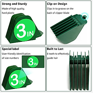 3 Inch Hair Clipper Combs Guides, Hair Clipper Guards 1 & 1/4" 1 & 1/2" 2", Mega NO.16 NO.12 NO.10 fits for most Wahl Clippers (8pcs Mega Set, Green)