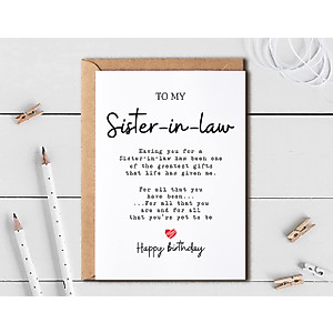 EruditeGifts Sister-In-Law Birthday Card, 5 x 7 inches, Printed on Premium Smooth Heavy Cardstock, Blank Inside for Your Personal Message, Includes Envelope