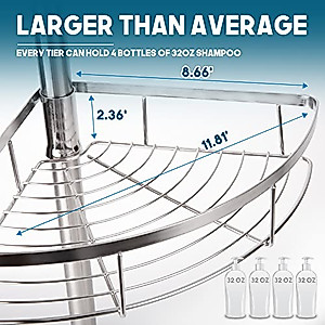 Rosefray Shower Caddy Tension Pole, 304 Stainless Steel Corner Shower Shelf with 4 Big Adjustable Baskets, 6 hooks, Adjustable Height from 3.7 to 9ft