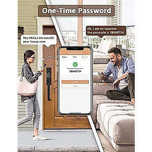 Tinewa Smart Entry Door Lock Set, Electronic Full Escutcheon Door Handle, Digital Keypad Deadbolt with App, Heavy Duty Black Front Door Handle with Single Cylinder Deadbolt, Auto Locking