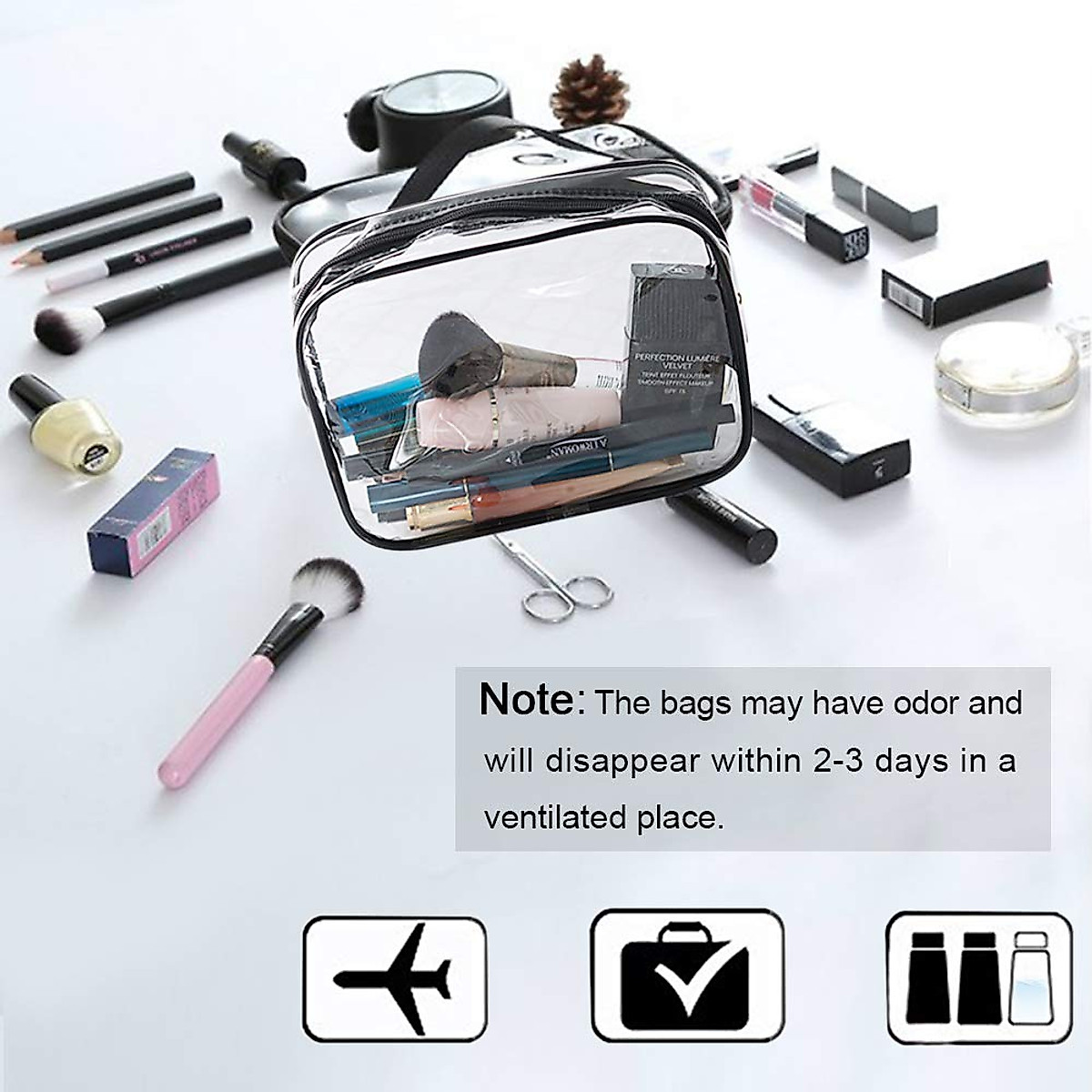 APREUTY Clear Makeup Bags, TSA Approved 6 Pcs Cosmetic Makeup Bags Set Clear PVC with Zipper Handle Portable Travel Luggage Pouch Airport Airline Vacation Organization (Clear)