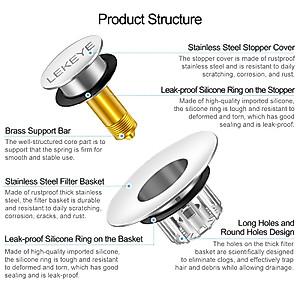 LEKEYE Tub Stopper | Shower Drain Hair Catcher | Pop-up Drain Stopper with Strainer | Bathroom Bathtub Plug | Drain Protector for 1-1/2 to 1-3/4" Bath Drain Hole - Pearl Chrome