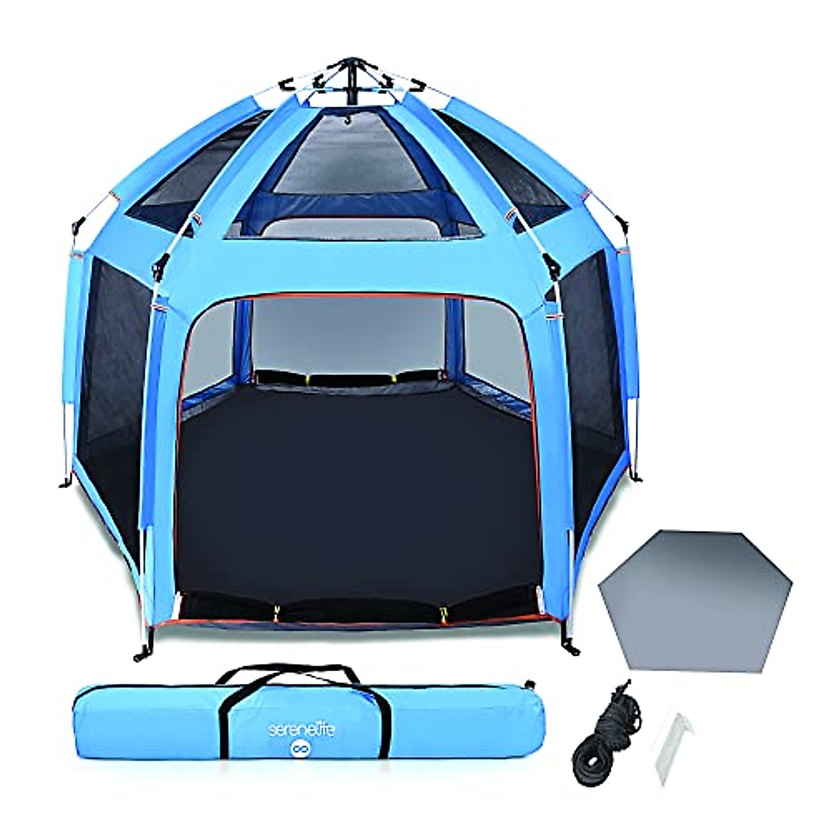 Serenelife ON-THE GO baby and Toddler pack and play - playpen - play yard compact, portable, lightweight, foldable- indoor and outdoor, w/ canopy, 5 panel Mattress, Travel bag (Blue): Baby