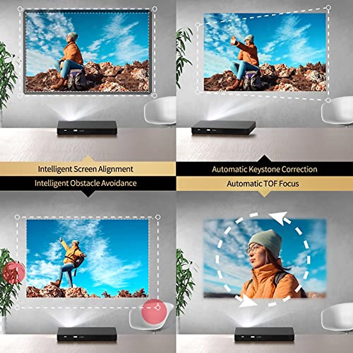 WEMAX Go Advanced Smart ALPD Laser Projector - Ultra Portable - 1080P 600 ANSI Lumens Projector and 50 inch ALR Ambient Light Rejecting Portable Projector Screen