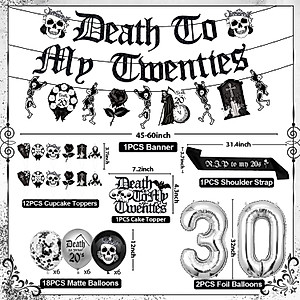 TSVATE Death to My 20s Decorations, Rip 20s Birthday Decorations, Rip to My 20s Birthday Decorations, 30th Birthday Decorations for Her Him Dirty 30 Thirtieth My Youth Funeral Party Decorations Banner