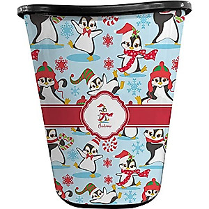 RNK Shops Christmas Penguins Waste Basket - Double Sided (Black) (Personalized)