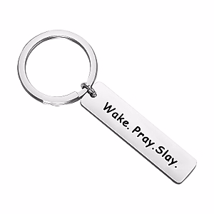 CENWA Wake Pray Slay Quote College Student Gift Friendship Keychain Morning Motivation Inspiring Jewelry Gift For Best Friend (Wake play slay K)