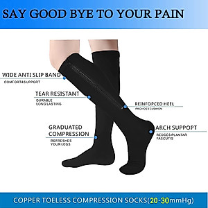 EWRGGR Zipper Socks 19 mmhg, 2 Pair Zip Compression Socks Closed Toe with Zipper Stocking Wide Calf Knee Length Easy on