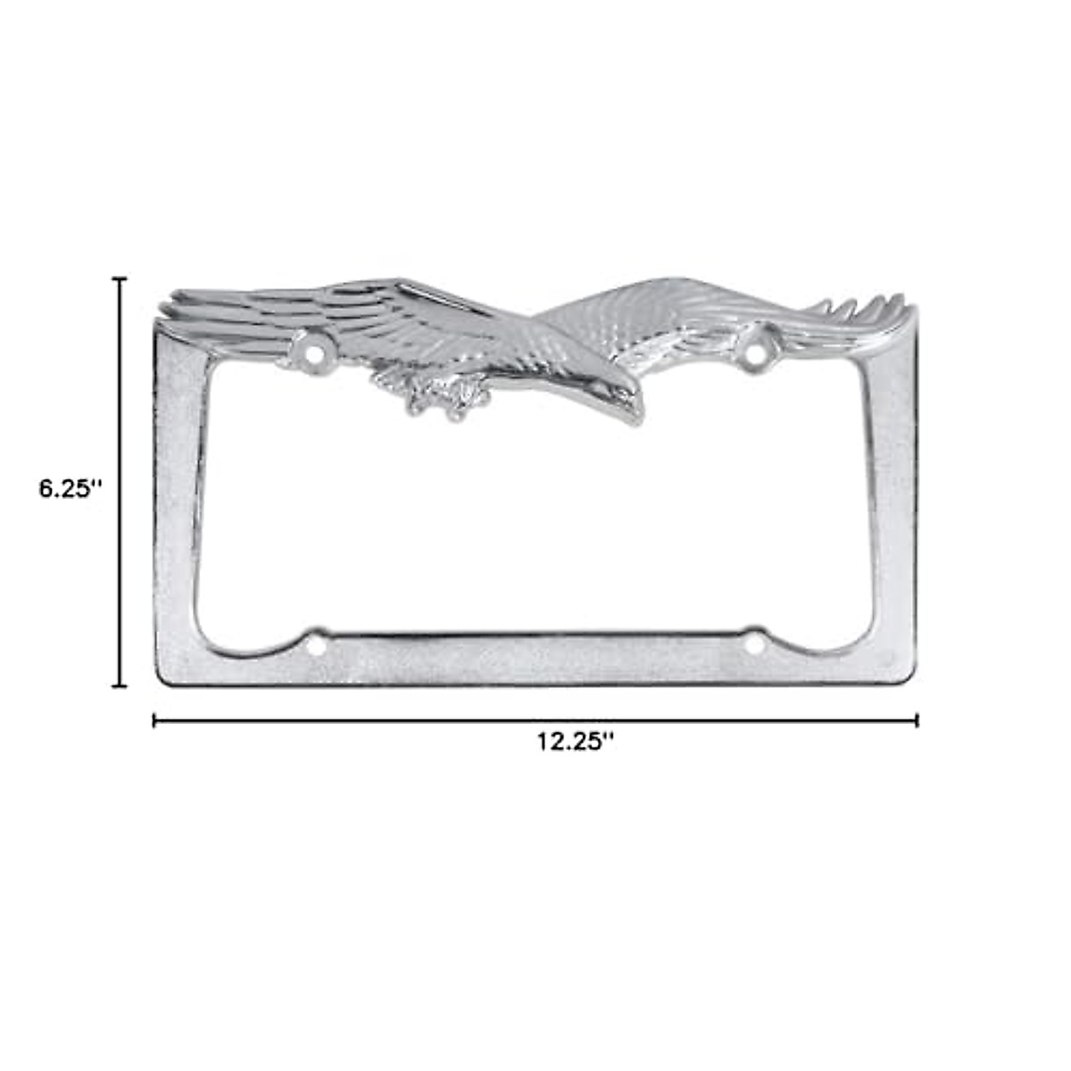 BDK Chrome Plated Rust-Proof Die-Cast Stainless Metal License Plate Frame/Holder Universal Size - American Bald Eagle (Pack of 2)