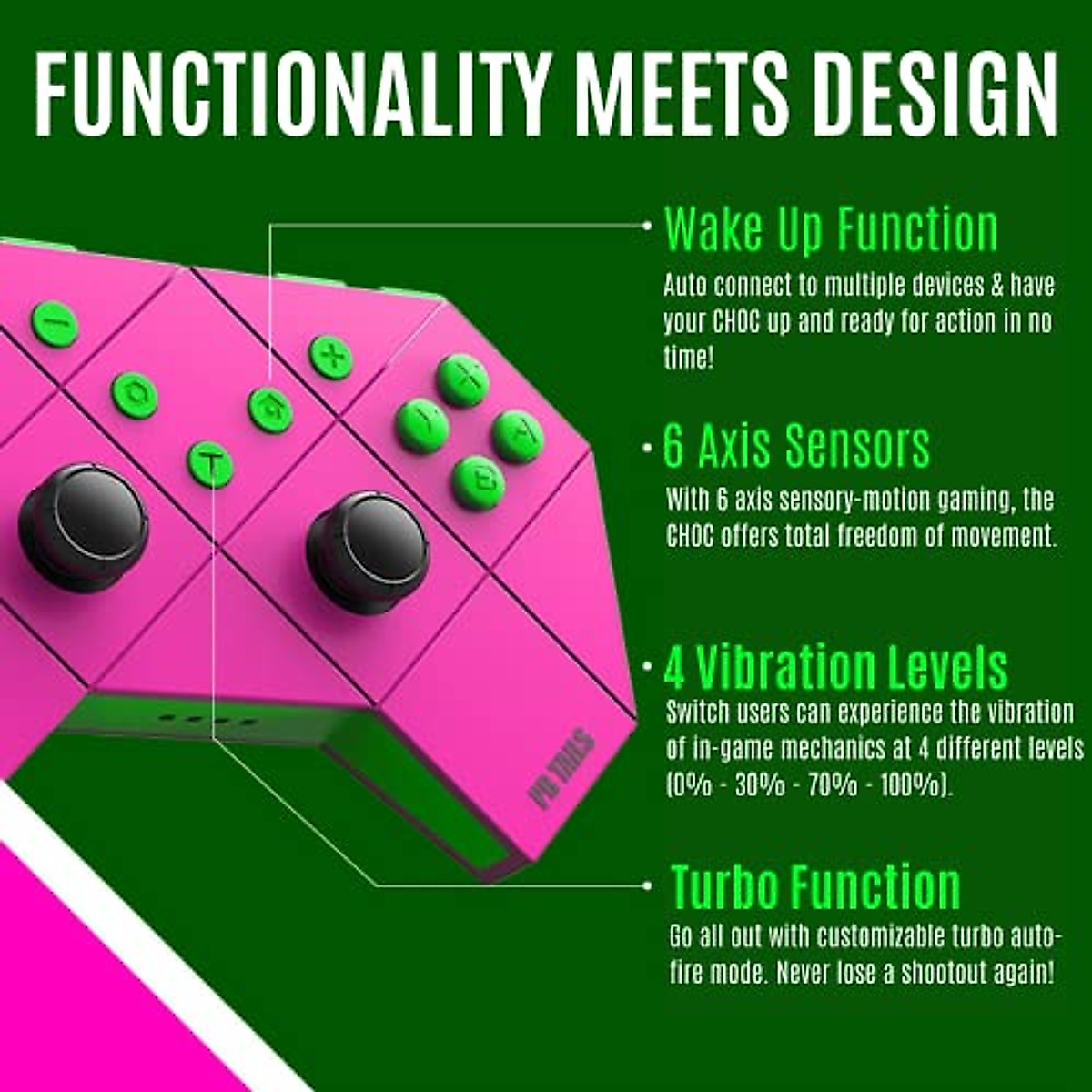 PB Tails CHOC Pink Switch Controller | Bluetooth Wireless Game Controller for Android, PC, STEAM, Raspberry Pi, Windows | Cute Switch Controller | Ideal Gaming Collectibles & Gaming Gift | Neon Pink