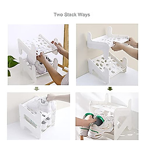 Shoe Slots Organizer, Stackable Shoe Rack, Space Saver for Closet, Double Deck Shoe Holder Shelves for Home and Office Organization, Grey, 2 Pack