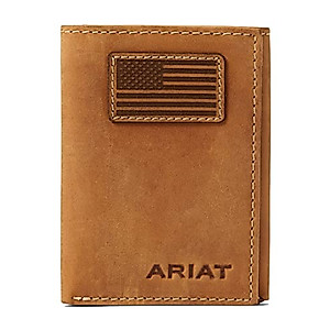 ARIAT Trifold Wallet USA Flag Patch Medium Brown One Size