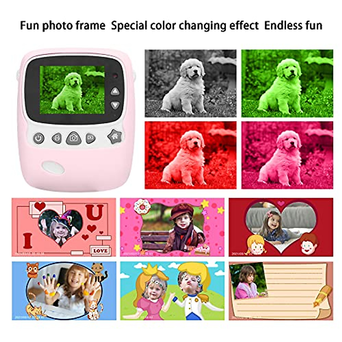 Kids Digital Selfie Camera P01B Print 2.4inch IPS Display Video Recorder Dual Lens 1800W Camera for Kids Kids Camera (Pink)