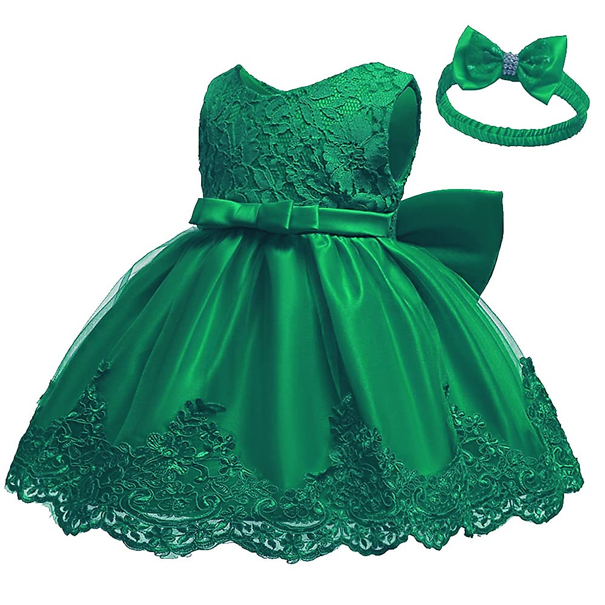NSSMWTTC Baby Girl Ball Gown Dress Infant Birthday Party Christmas New Year Dresses Toddler Christmas (Green,6M)