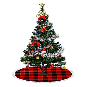 Dream Bay Christmas Tree Skirt,﻿Buffalo Plaid Christmas Tree Mat for Xmas Party Decoration 30x30 Inches