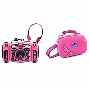 VTech Kidizoom Duo 5.0 Deluxe Digital Selfie Camera with MP3 Player and Headphones, Pink & Kidizoom Carrying Case Amazon Exclusive, Pink