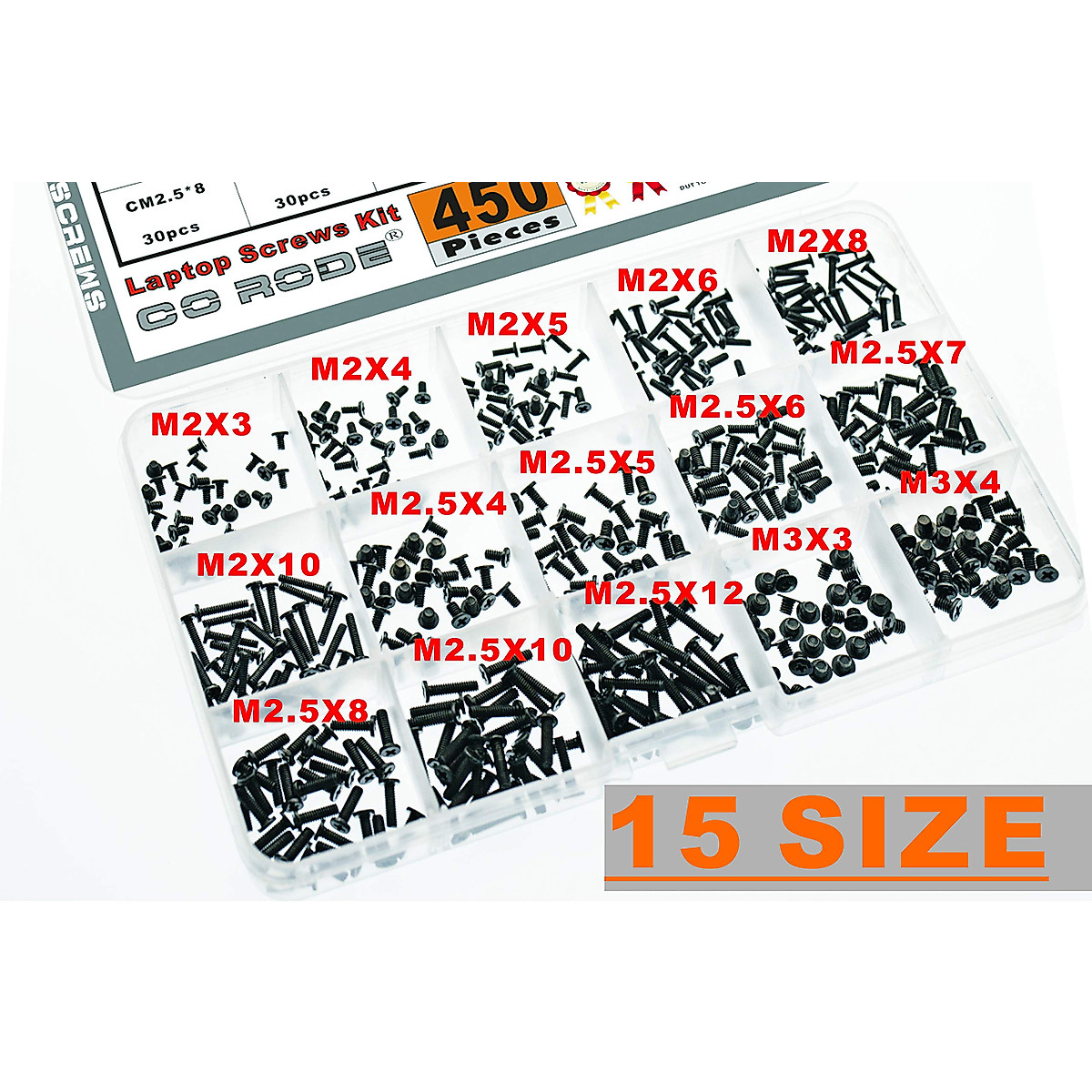 CO-RODE 450pcs M2 M2.5 M3 Laptop Computer Screws Kit Set for SSD IBM HP Dell Lenovo Sony Toshiba Gateway Acer Hard Drive SATA, (15-Size)
