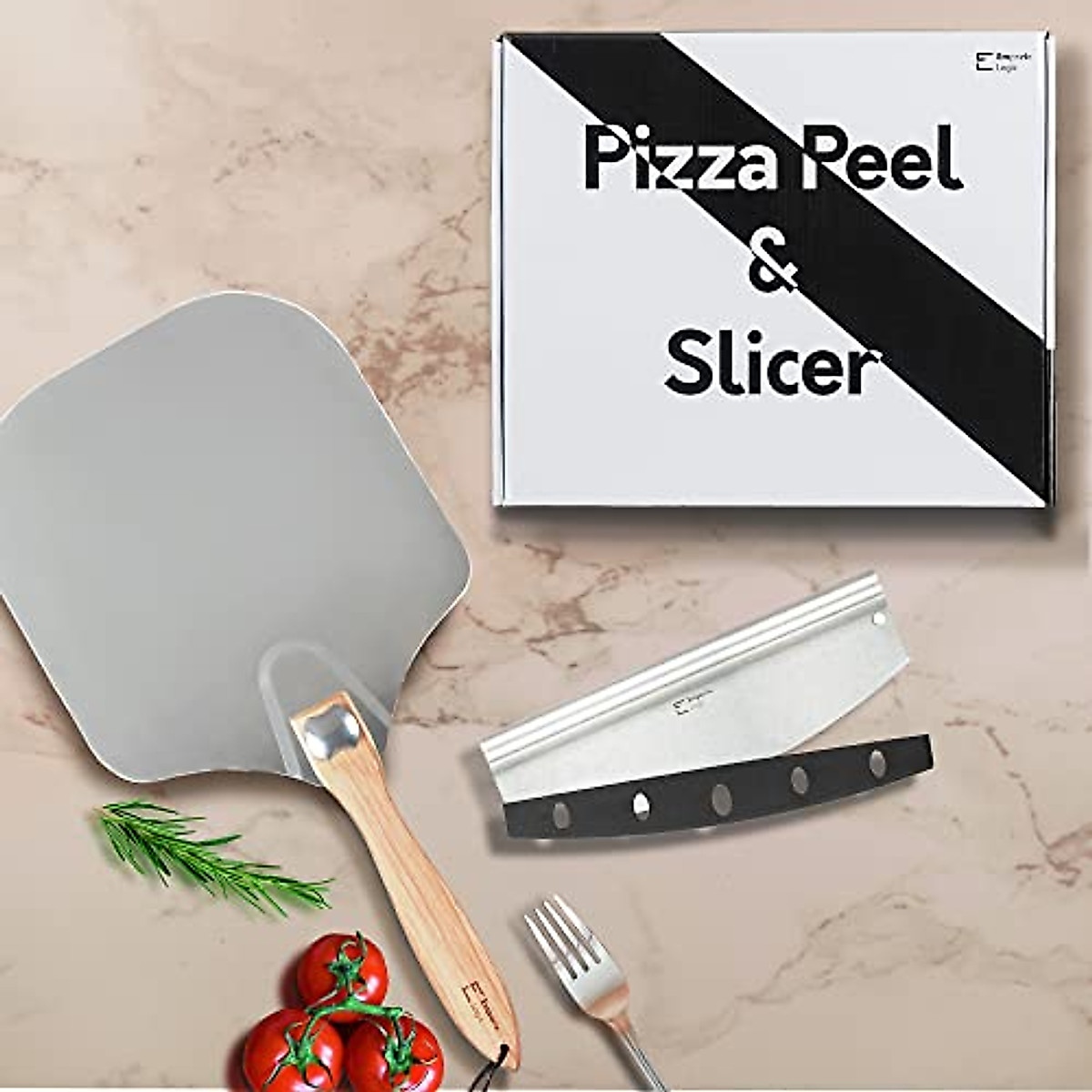 EMPORIO LOGIC Aluminum Metal Pizza Peel 12 x 14 Inch & Pizza Cutter Slicer 14" |Foldable Pizza Paddle for Easy Storage| Pizza Spatula & Knife for Baking Pizza, Dough, Bread & Pastry| Ideal Pizza Gifts
