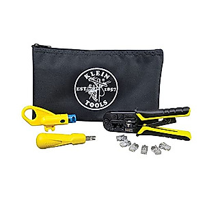 Klein Tools VDV026-212 Coax Installation Kit with Crimp Tool, Cable Cutter, Stripper and F connectors with Storage Bag