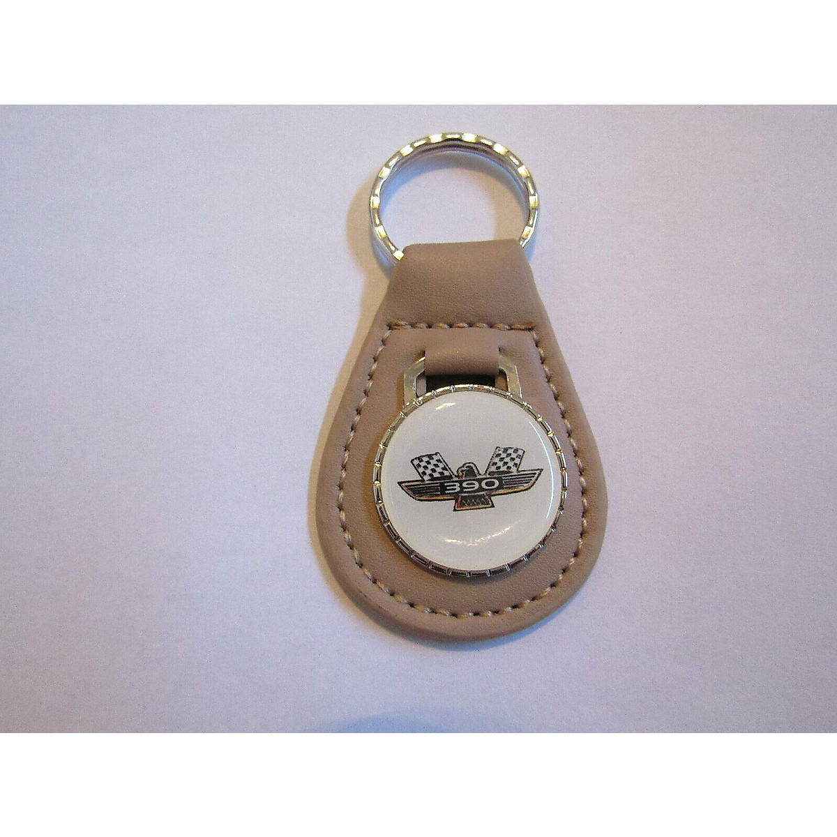 1962 1963 1964 GALAXIE 390 BIRD FENDER EMBLEM LEATHER KEYCHAIN - BEIGE