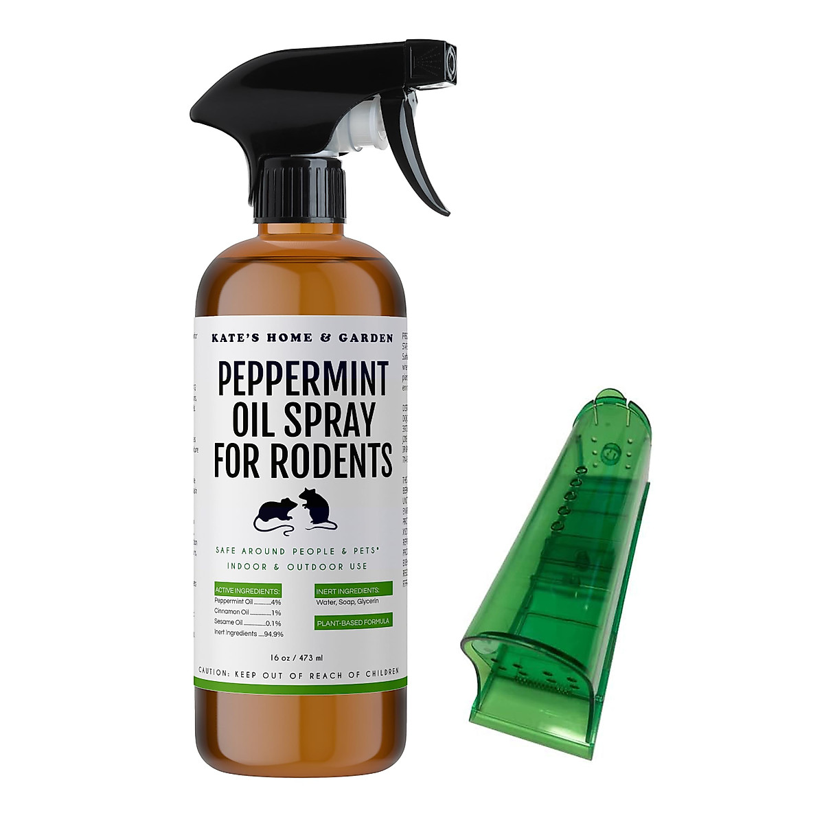 Kate's Home & Garden Peppermint Oil Spray for Rodents, Mice, Squirrels with Humane Trap. Rodent Repellent Indoor for Car Engines & Outdoor (16oz, Non Toxic)