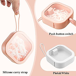 6 Pcs Hair Tie Organizer Qtip Dispenser Bathroom Storage Organizer Cotton Swab Holder Portable Travel Qtip Holder Cotton Swabs Dispenser Kids Hair Accessory Box with Lid for Bathroom (Pink, White)