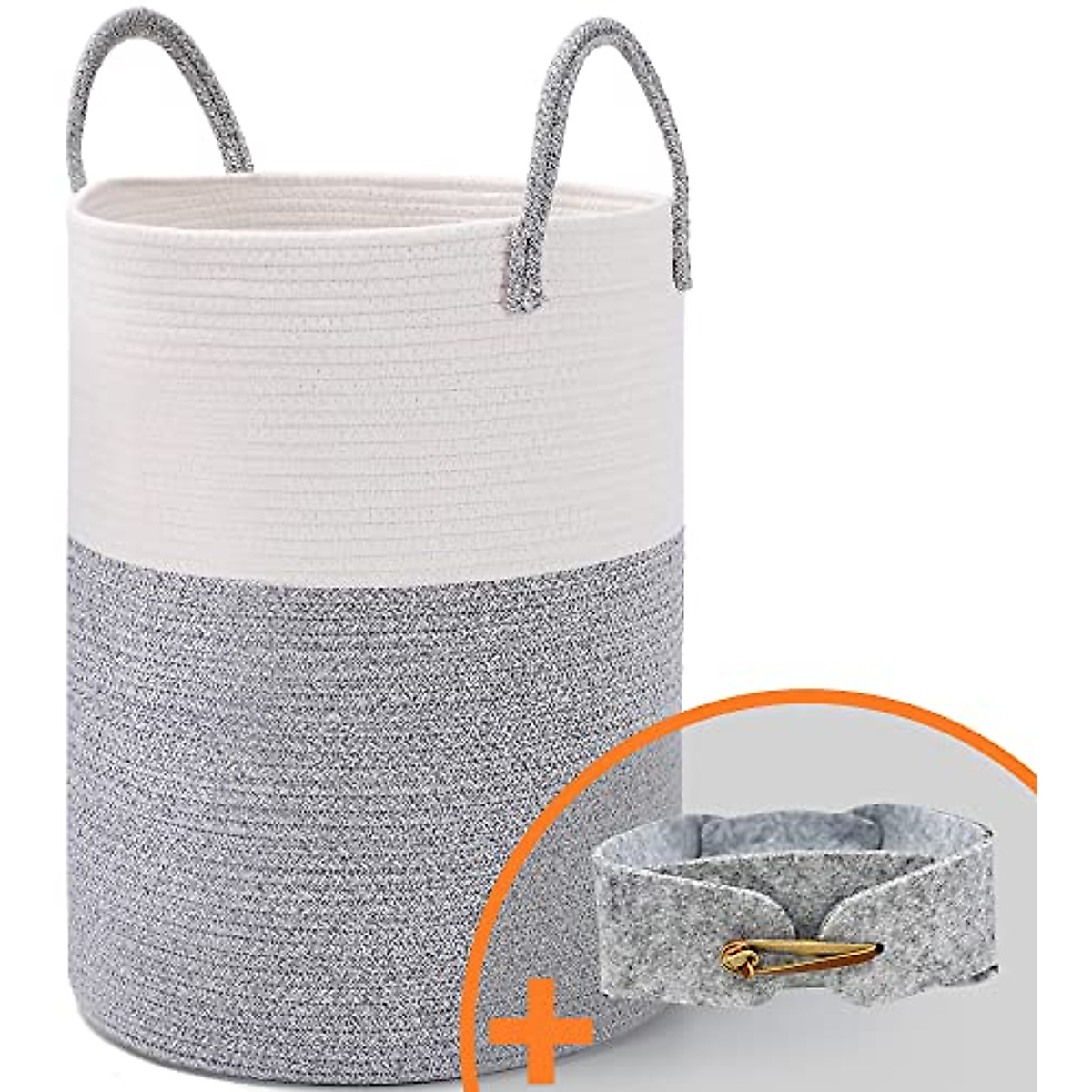 Large Laundry Basket Woven Cotton Rope Laundry Hamper 15" x 19.6" Woven Baby Laundry Basket for Blankets Toys Storage Basket Natural cotton thread clothing sorting basket