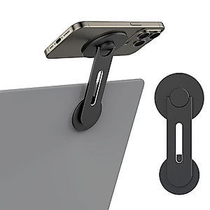 MoKo Magnetic Phone Holder for Laptop, 90° Adjustable Desktop Monitor Laptop Phone Side Mount fits iPhone 14/13/12 Series, Slim Portable Foldable Computer Monitor Expansion Bracket for Mobile Phone