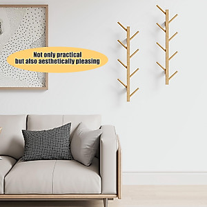 Furshus Coat Rack Wall Mount,Bamboo Vertical Hat Rack for Wall,Wall Coat Tree,Coat Hanger,Floating Coat Rack for Hats,Jackets,Bags,Entryway Bedroom (Natural)