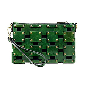 Time Resistance Leather Clutch Purse Women's Wrist Bag Shoulder Bag Handbag Green