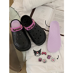 CEINOM Cute Cartoon Slippers Kuromi Kawaii Slippers for Women Cloud Slides indoor Outdoor Soft Comfy Anti-Slip garden Shoes (Black,6,6.5)
