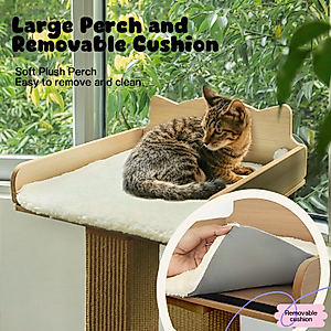 Cat Window Perch with Scratching Post, Cat Hammock for Window with 2 Suction Cups, Sisal Tall Cat Scratching Post with Large Perch, Cat Window Bed with Fuffy Cushion, Jute